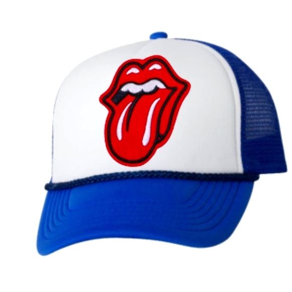Accessories | Blue Red Lips Tongue Patch Trucker Hat Cap | Poshmark